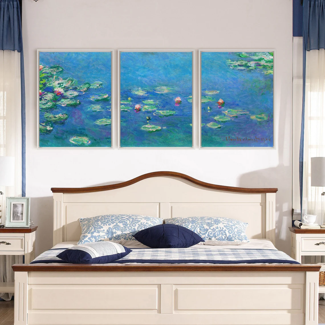Claude Monet Water Lilies Blue Lily Three Set Triptych Poster Canvas A0 ...