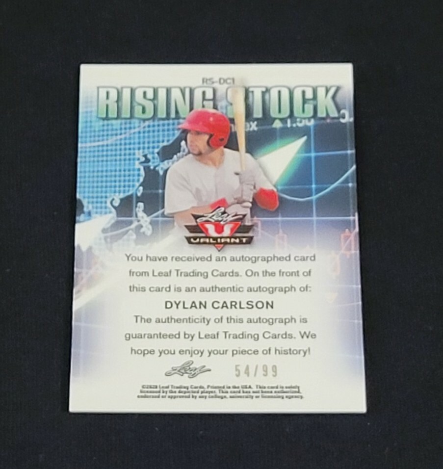 2020 Leaf Valiant DYLAN CARLSON AUTOGRAPH - GREEN RISING STOCK AUTO SSP ...
