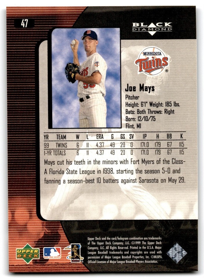 2000 Upper Deck Black Diamond Joe Mays Minnesota Twins #47 | eBay