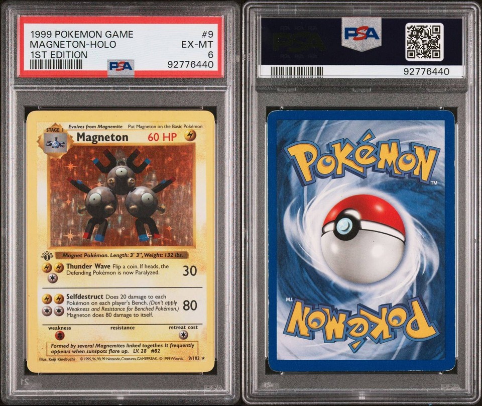 PSA 6 MAGNETON 9/102 Holo Rare 1st Edition Shadowless Base Set ...