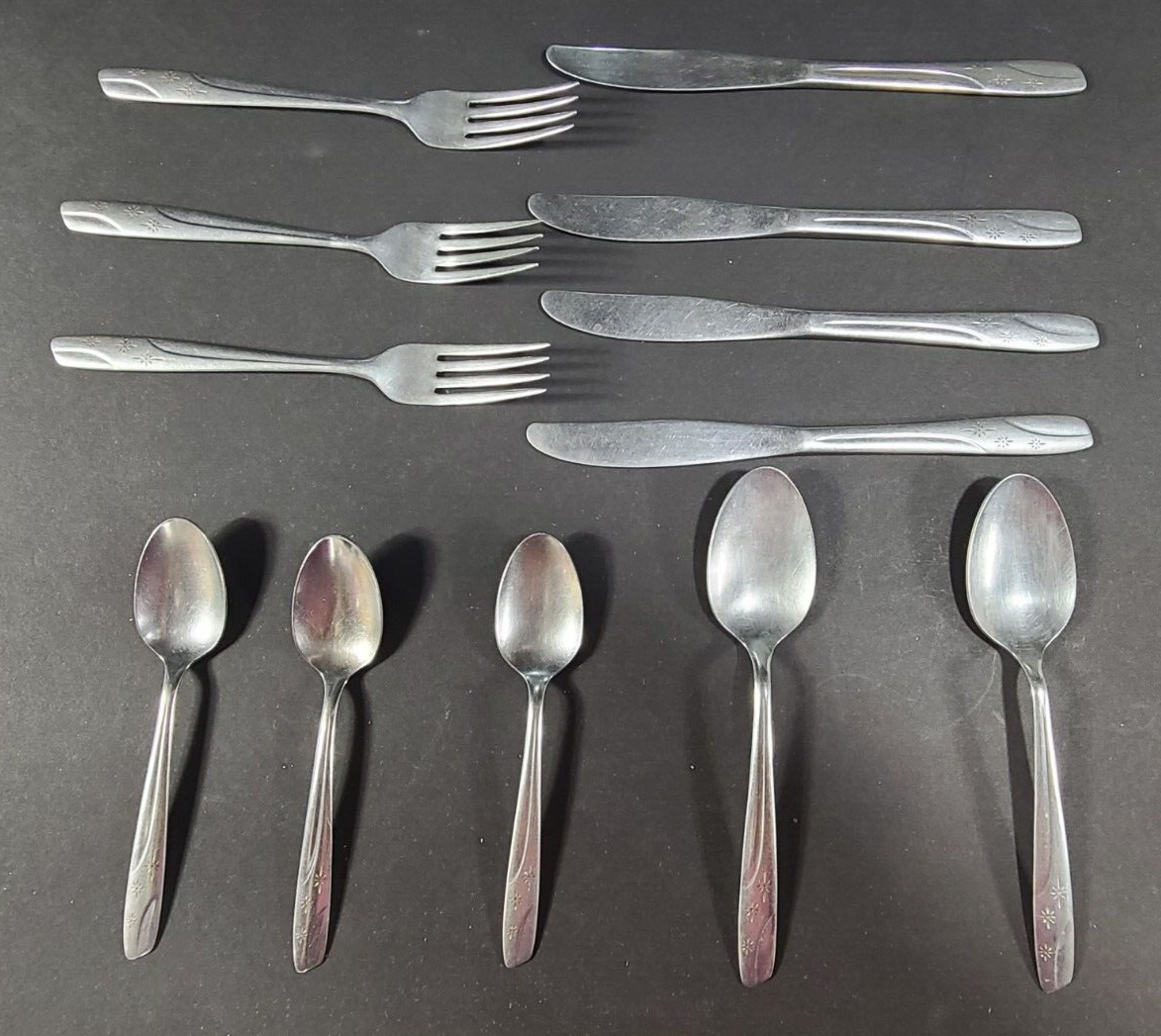 VTG 12 THOR Stainless USA Flatware Atomic Star Snowflake Mid Century | eBay