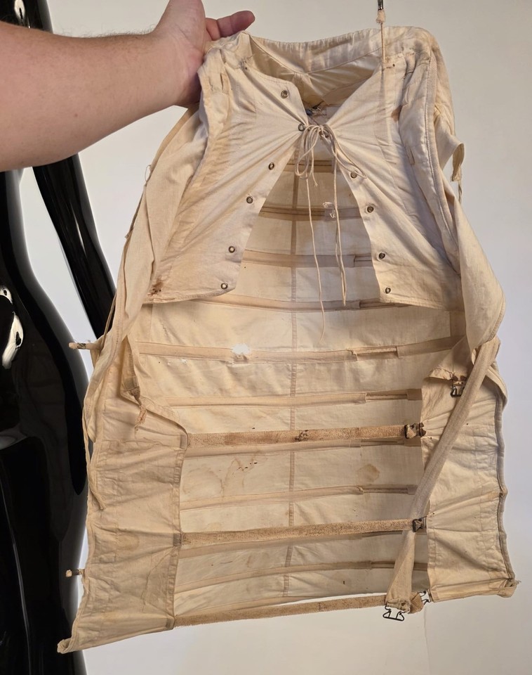 VICTORIAN 19TH C COTTON BONED BEEHIVE BUSTLE CAGE FOR DRESS W LACING ...
