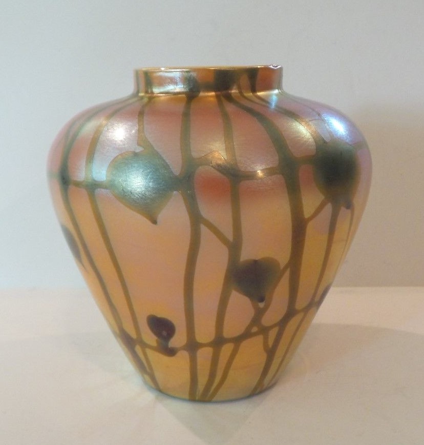 Victor DURAND 6.25" Vase, Iridescent Leaf & Vine Design, Signed | eBay