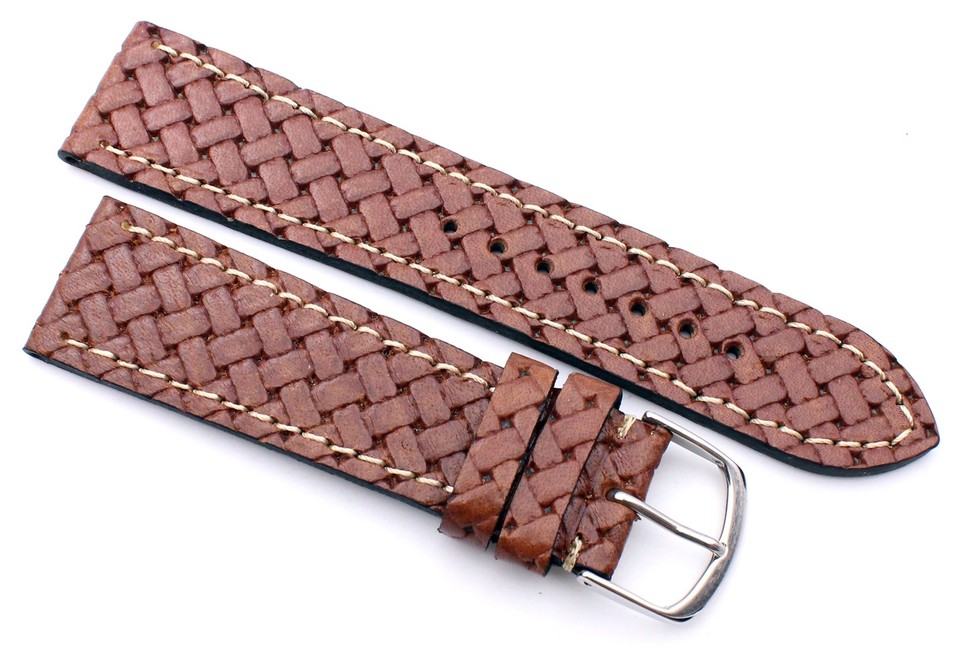 22mm German Vintage Look Watch Band Braided Embossing Calf Leather 22 ...