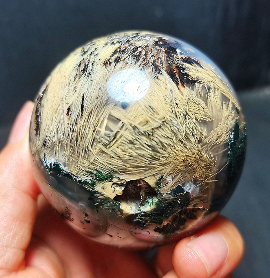 TOP 321G Natural Golden Hair Rutilated Agate Stone Ball Healing R1016 | eBay