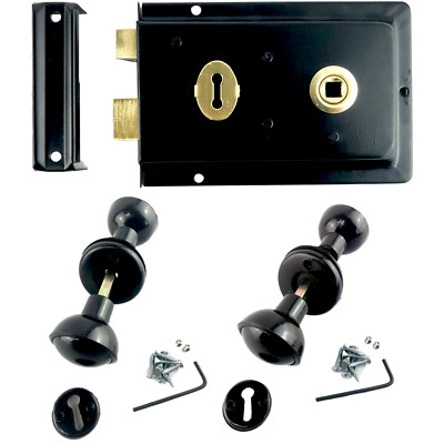 Plastic Door Knob Handles Rim Lock 50 mm Set Brown / Black Doors ...