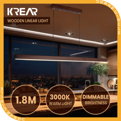 Krear Linear Pendant Light Walnut Led Kitchen Benchtop Pendant Lamp ...