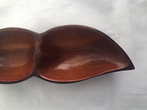 FRITZ MEVS Wooden Bowl, Solid Mahogany Varnished Leaf shape Handmade 10 ...