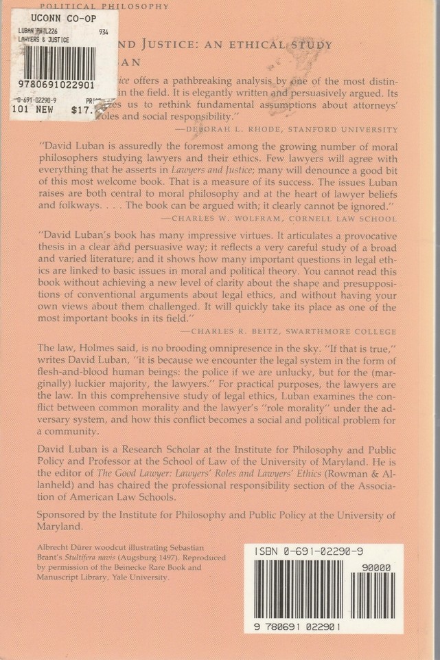 Lawyers and Justice : An Ethical Study by David Luban (1988, Trade ...