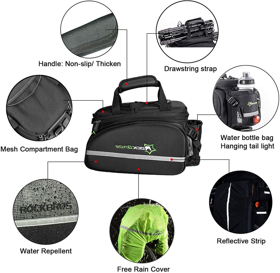 ROCKBROS Bike Rear Bag Cycling Carrier Bag Bicycle Travel Rear Pack ...