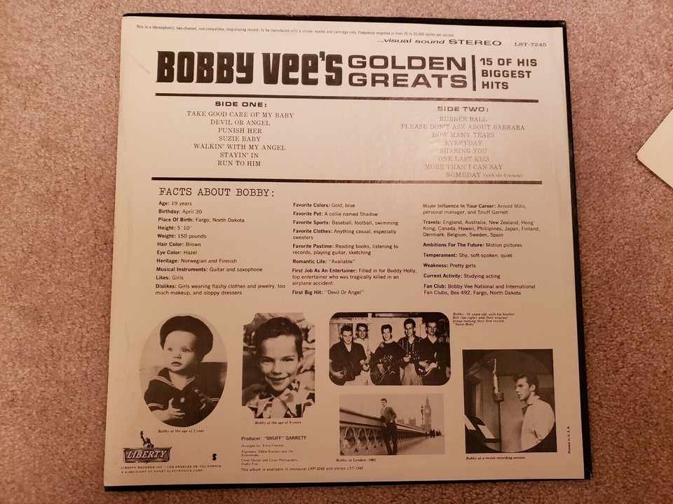 BOBBY VEE GOLDEN GREATS SIGNED AUTO LP VINYL RECORD | eBay