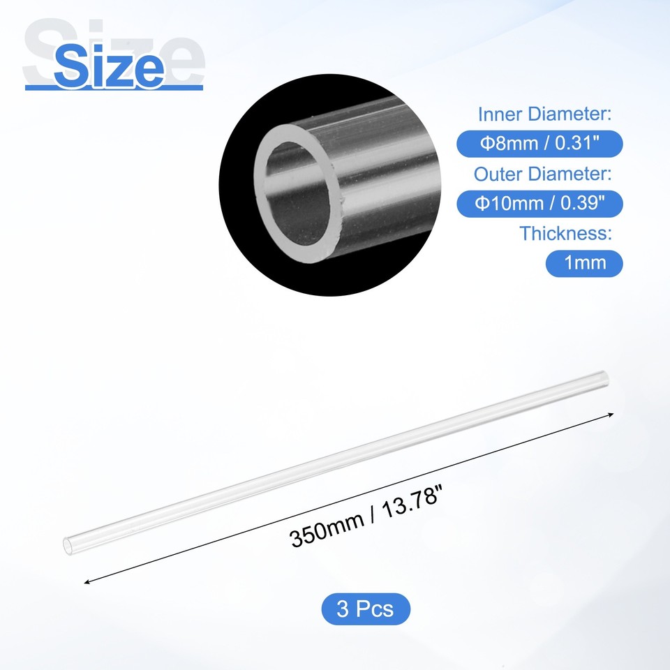 3Pcs Clear Rigid Acrylic Pipe, 8mm ID x 10mm OD 14" Round Clear Plastic ...