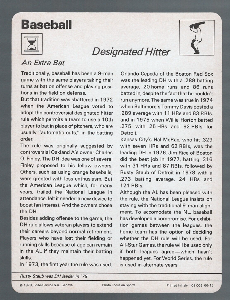 Designated Hitter 1979 SPORTSCASTER CARD - NR MT | eBay