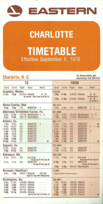 Eastern Airlines Charlotte timetable 9/8/76 [1023] Buy 4+ save 50% | eBay