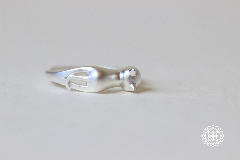 SALE! Delightful Cat Adjustable Open Ring Solid Sterling Silver Kitty ...