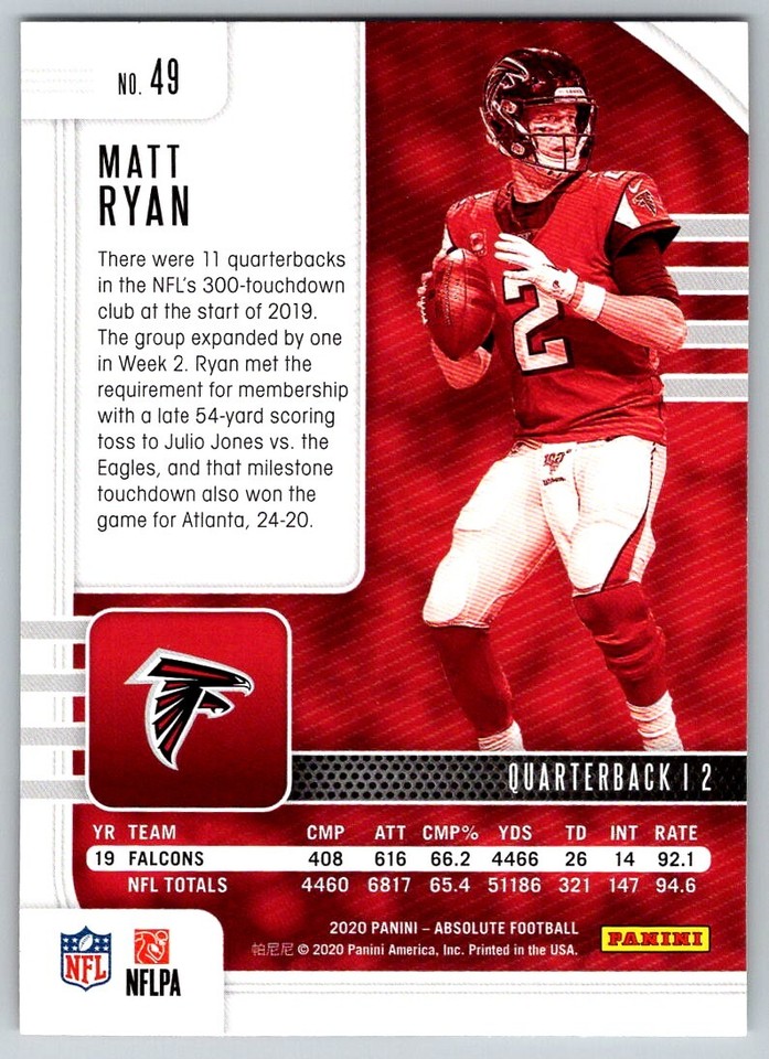 2020 Panini Absolute Football Card Matt Ryan #49 Atlanta Falcons | eBay