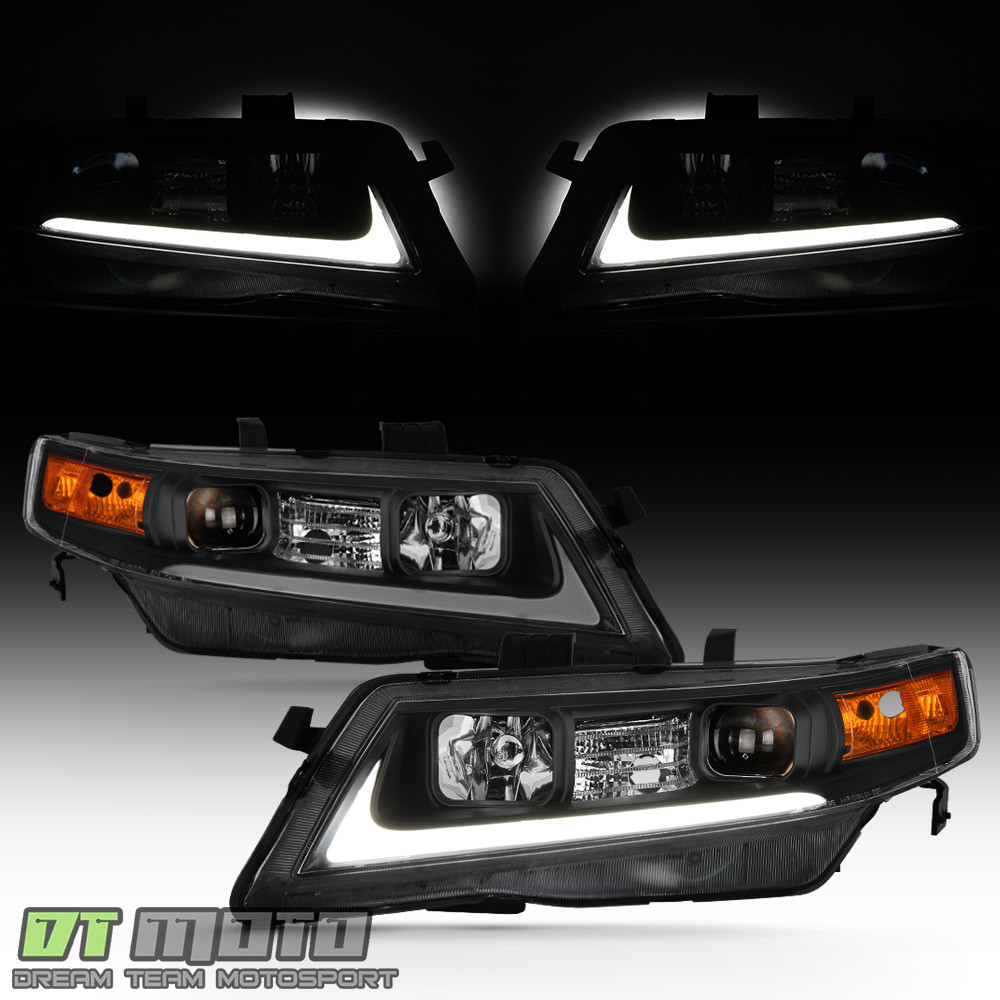Black 2004-2008 Acura TSX CL9 LED Tube Projector Headlights Headlamps ...