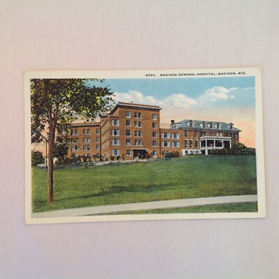 Vintage Color Postcard Madison General Hospital Building Exterior Grds ...