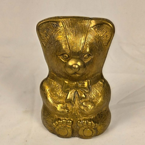 Vintage Brass Teddy Bear Coin Bank – “Made in India” – Bow Tie ...
