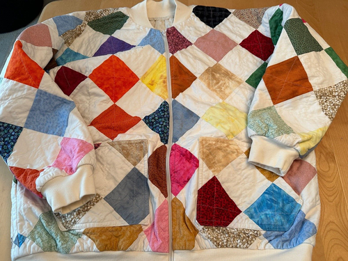 HANDMADE ART TO WEAR REPURPOSED PATCHWORK QUILT ZIP UP BOMBER JACKET WOMENS SZ L | eBay