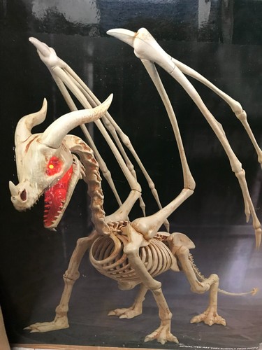 ANIMATED LARGE 6.6 FOOT DRAGON SKELETON JAW MOVES EYES LIGHTS RED PROP ...