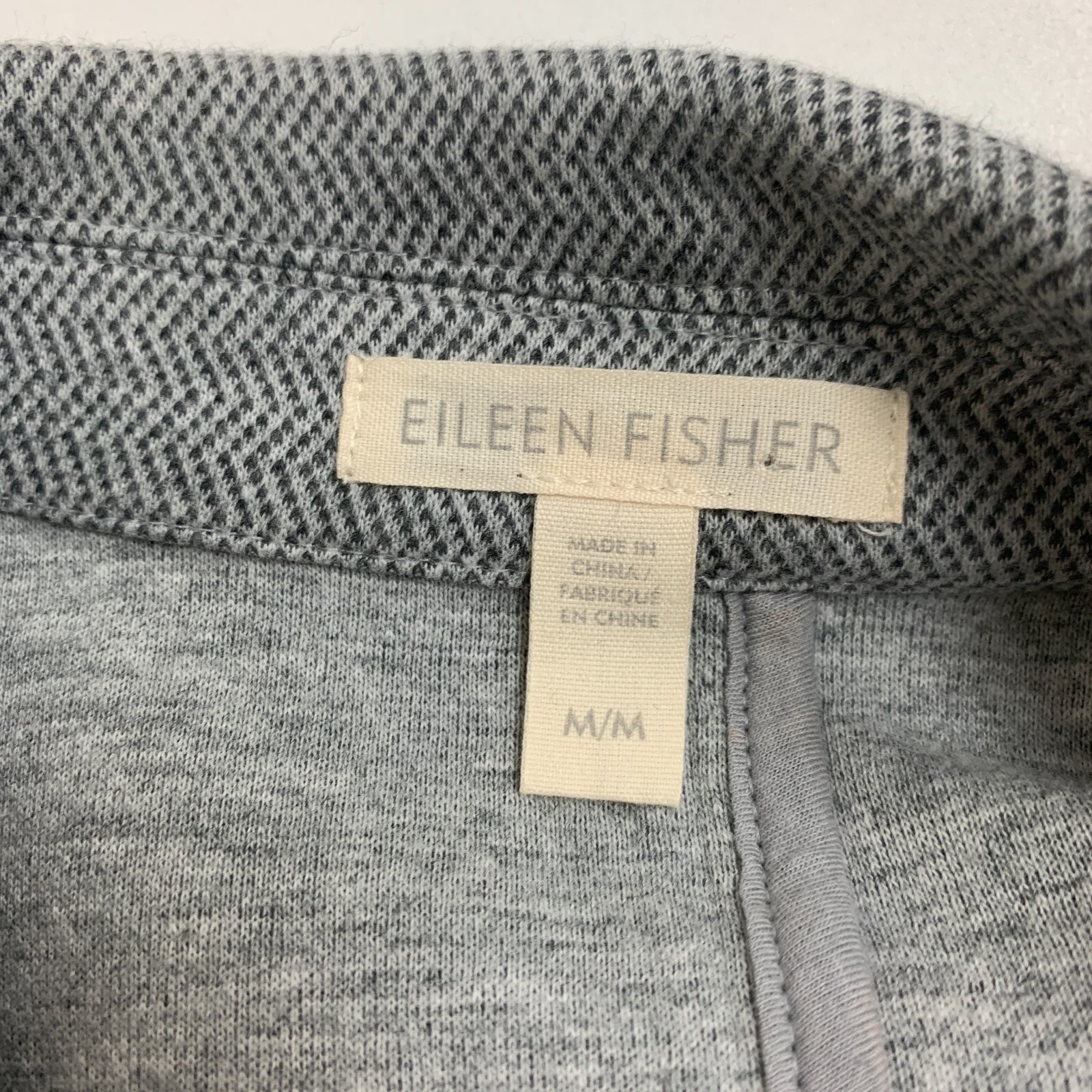 Eileen Fisher Herringbone Moto Jacket Womens M Medium Gray Organic Cotton Collar | eBay