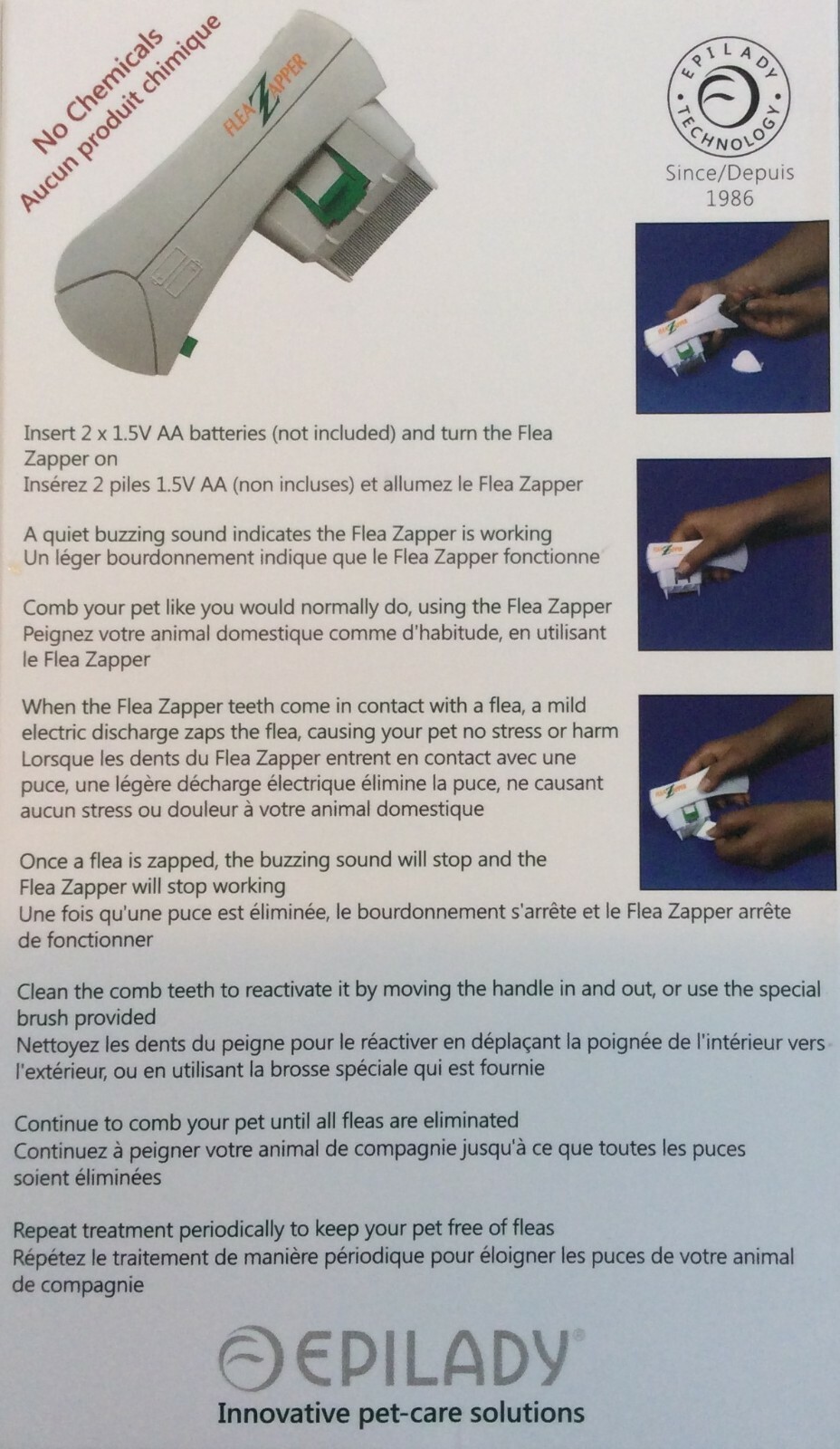 Electronic Electric Epilady Flea Zapper Comb Safe Cat Dog Pets Kills ...