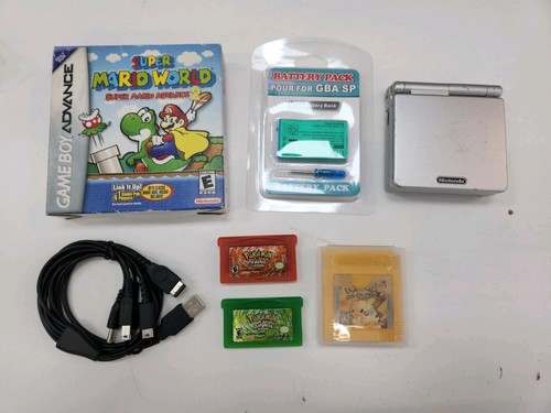 LOT!GameBoy SP SILVER&NEW BATTERY Pokémon:FireRed,LeafGreen & Yellow ...