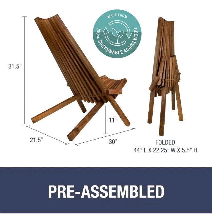CleverMade Tamarack Folding Wooden Outdoor Chair -Stylish Low Profile ...