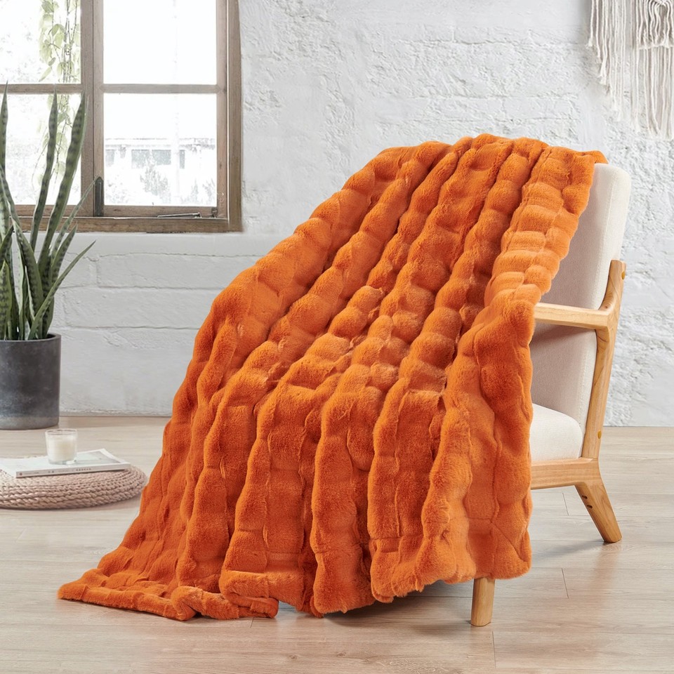 Brick Faux Fur Throw Blanket Luxurious Soft Reversible Micromink ...