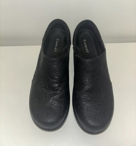Ariat Clogs Black Leather Embossed Paisley Sz 7.5 Country Cottage Slip ...
