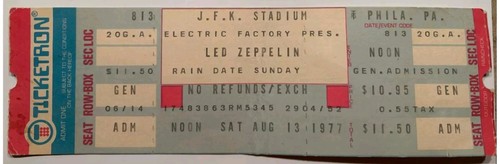 LED ZEPPELIN ticket stub AUGUST 13 1977 J.F.K. Stadium Original ...