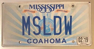 Mississippi VANITY License Plate MSLDW | eBay