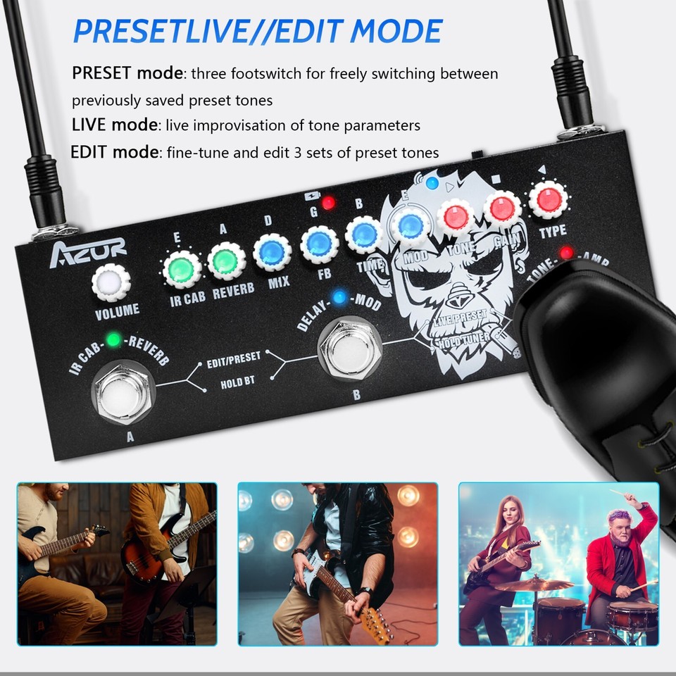 Multi-Effect Pedal Built-in Battery AZOR Multi Effects CUBE BABY Guitar ...