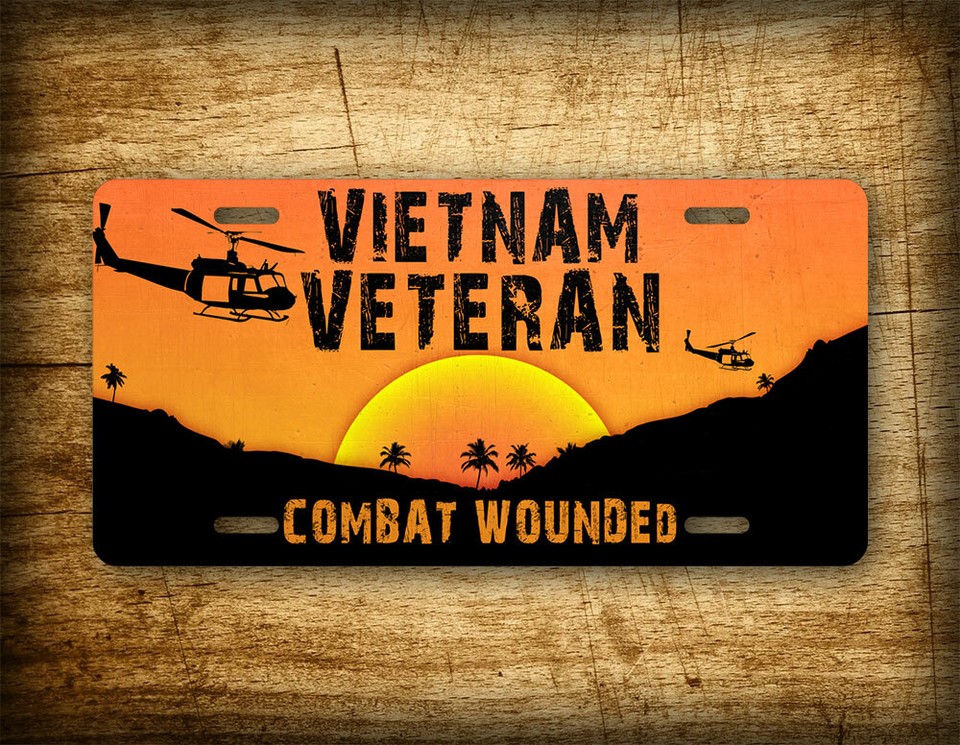 Vietnam Veteran Combat Wounded UH-1 HUEY Sunset License Plate Bell ...