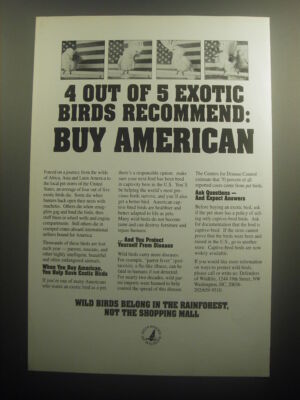 1993 Defenders of Wildlife Ad - 4 out of 5 exotic birds recommend: Buy ...