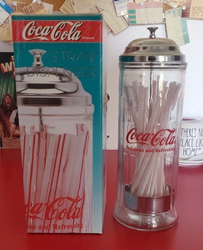 NEW Vintage 1992 Coca-Cola Straw Dispenser Glass Holder Soda Drink ...