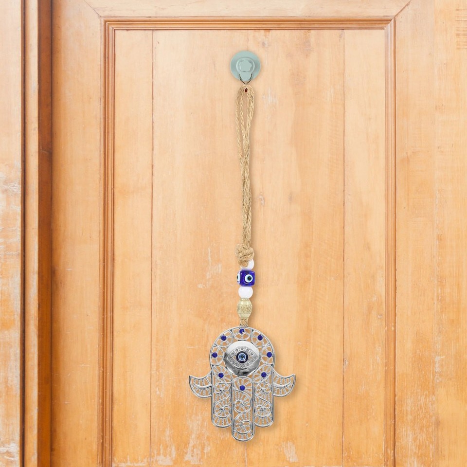 Hamsa Hand Evil Eye Pendant Zinc Alloy Hanging Ornament Blue Decoration ...