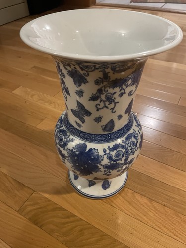 LARGE 14" Tall Bombay Porcelain Blue White Vase Ceramic Oriental ...