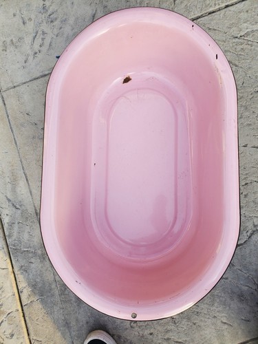 Vtg Large Enamel Oval Basin Wash Tub PINK Baby Bath Planter Co USA | eBay