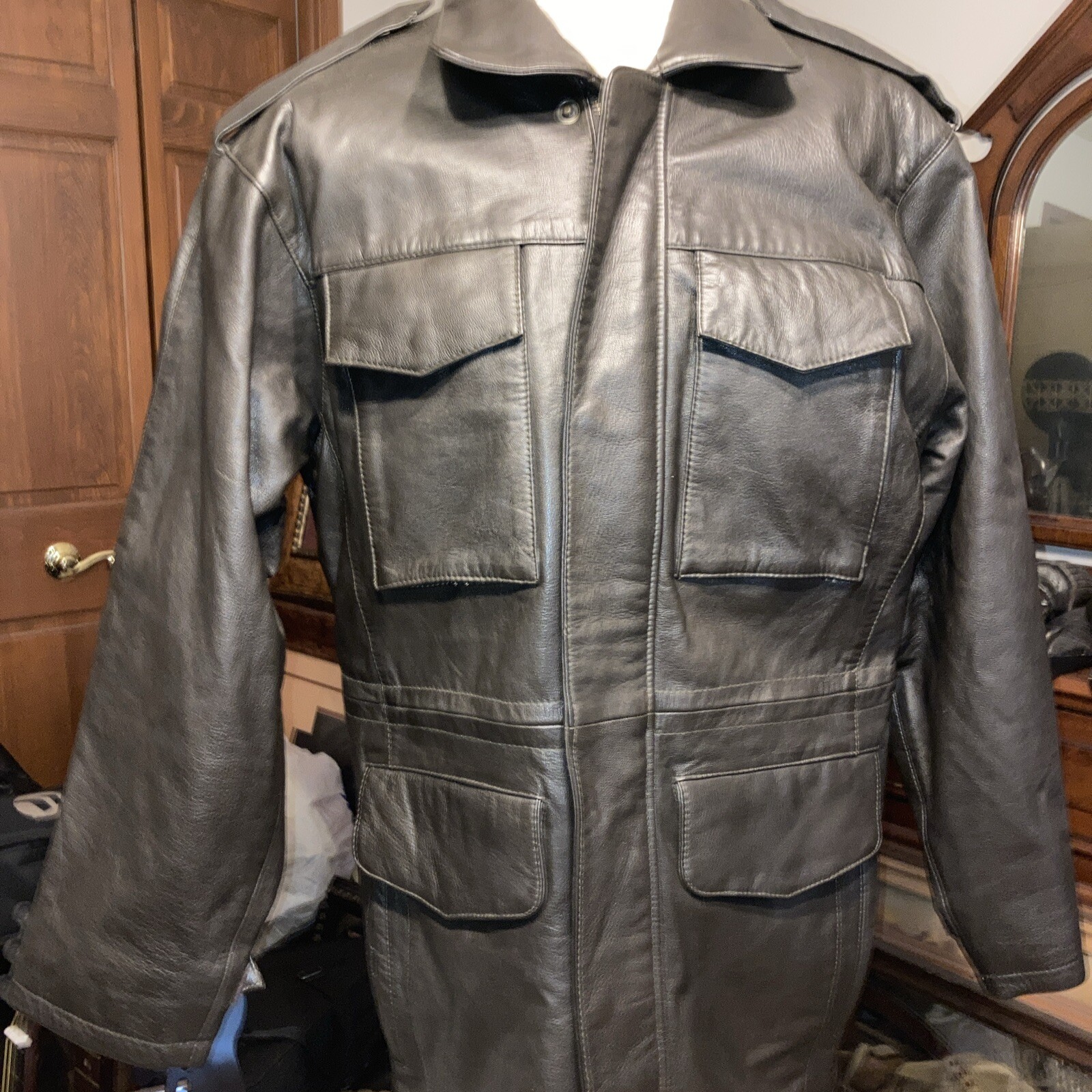 U.S. Cavalry Black Leather Sport Jacket Men's Size Me… - Gem