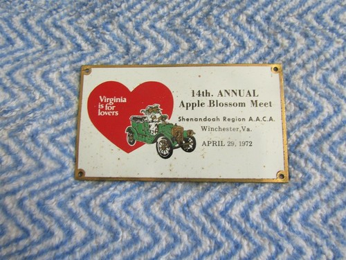 AACA 14TH ANNUAL APPLE BLOSSOM MEET WINCHESTER VA APRIL 29 1972 EMBLEM ...