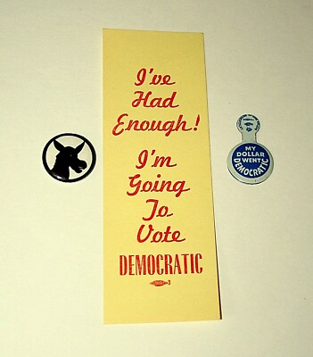Set 3 Democratic Party Donkey Political Election Button Pin Ribbon NOS ...