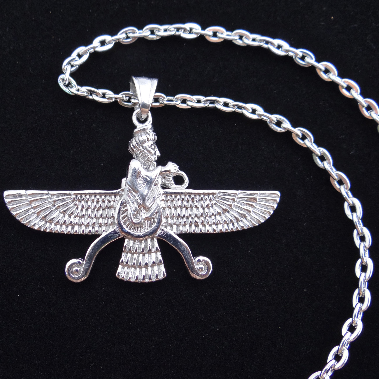 Large Silver Pt Double Side Farvahar Necklace Chain Persian Art ...