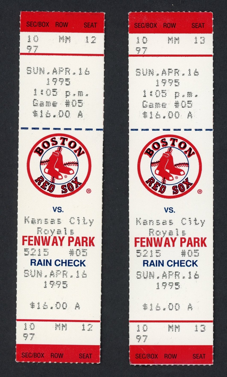 BOSTON RED SOX / KANSAS CITY ROYALS – UNUSED VINTAGE TICKET STUBS ...