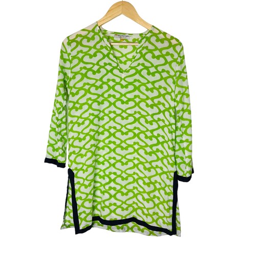 Roberta Roller Rabbit Green Pattern Tunic Women's XS Cover Up Split ...