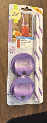 New BALL Set of 4 Purple Mason Jar Sip & Straw Lids-Regular Mouth NIP ...