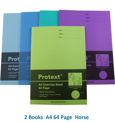 2 x Protext A4 Exercise Books 64 Pages 8mm Ruled PP Cover Red Margin ...