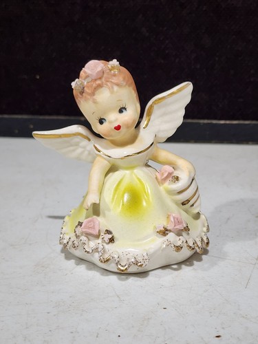 Vintage GEO LEFTON Lady Angel Yellow Dress 4.5" Figurine Bell | eBay