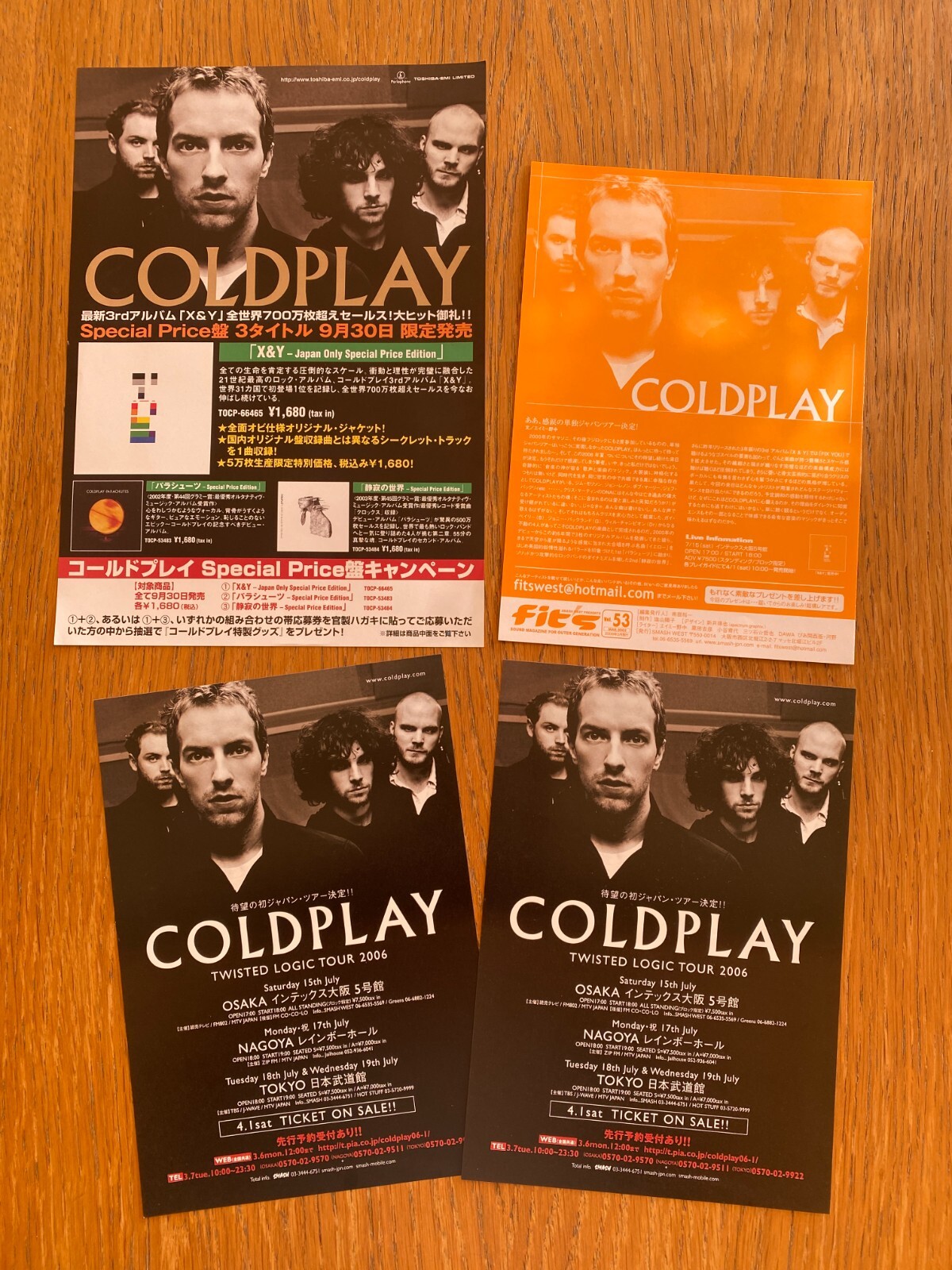 COLDPLAY Japan mini-poster x4 TWISTED LOGIC live concert gig CD MINT ...